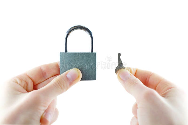 Opened Lock and Key in Hand Stock Image - Image of finger, gesture ...