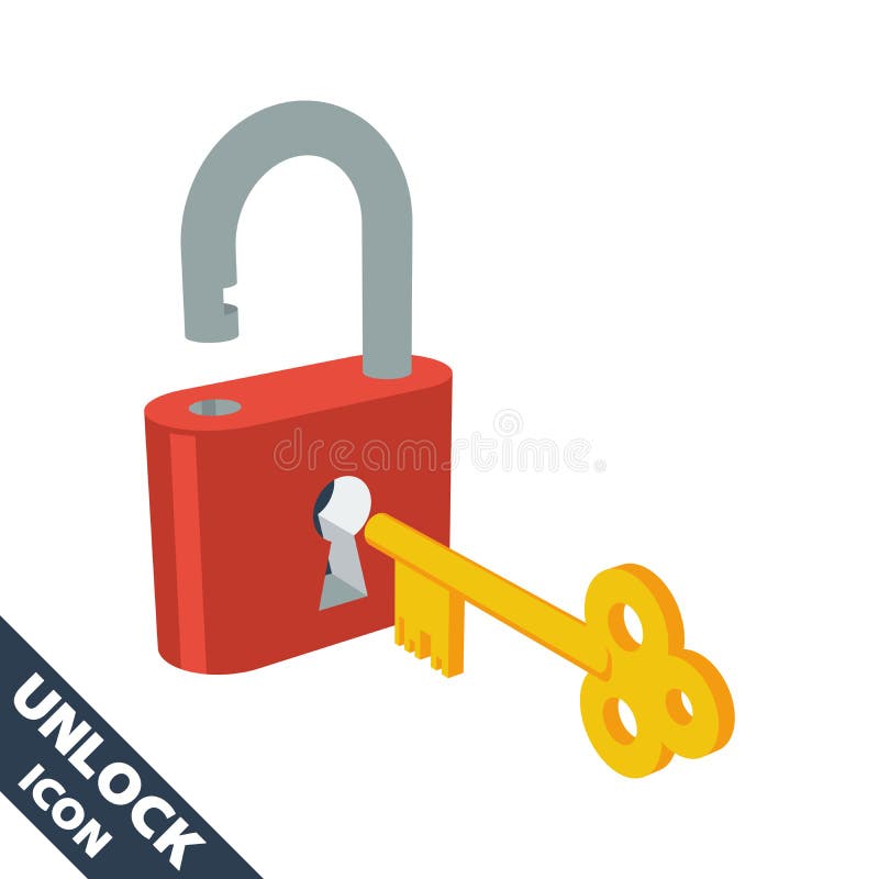 Opened Lock and Key Icon. 3D Vector Illustration in Flat Style Isolated ...