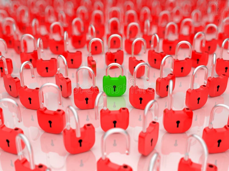 Opened Lock among Locked Ones Stock Illustration - Illustration of ...