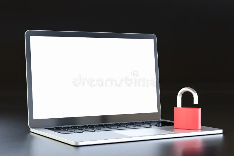 Opened Lock Placed on Netbook on Work Desk Stock Illustration ...