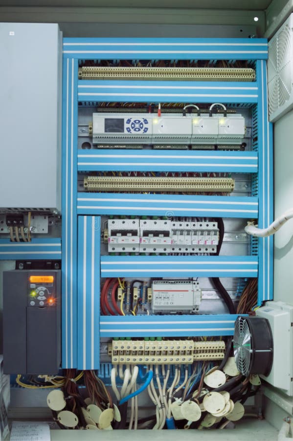 Opened Low-voltage Control Box for HVAC System on the Wall of the ...