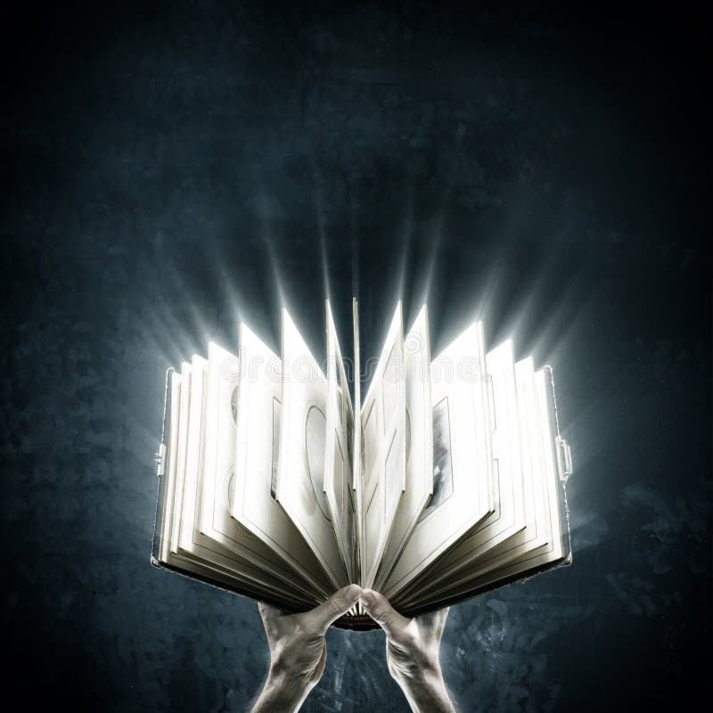 Opened Magic Book with Magic Lights Stock Image - Image of light, hands ...
