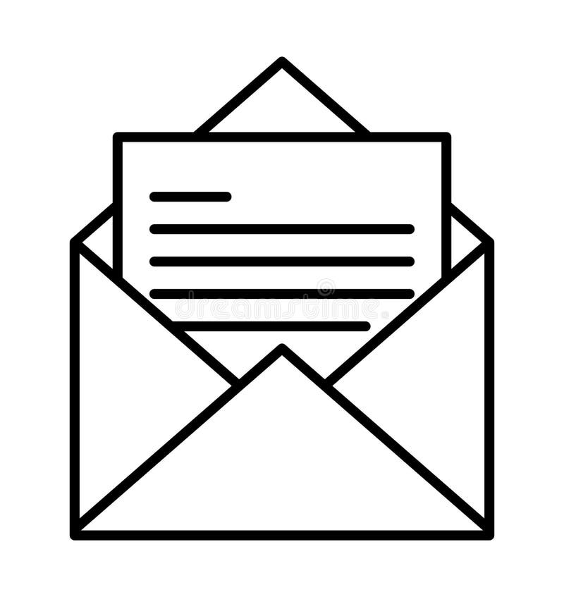 Opened Mail Envelope with Letter Paper. Outline Letter Symbol. Message ...