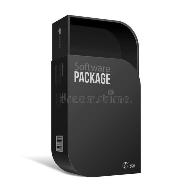 Opened Modern Black Software Package Box with Rounded Corners Stock ...