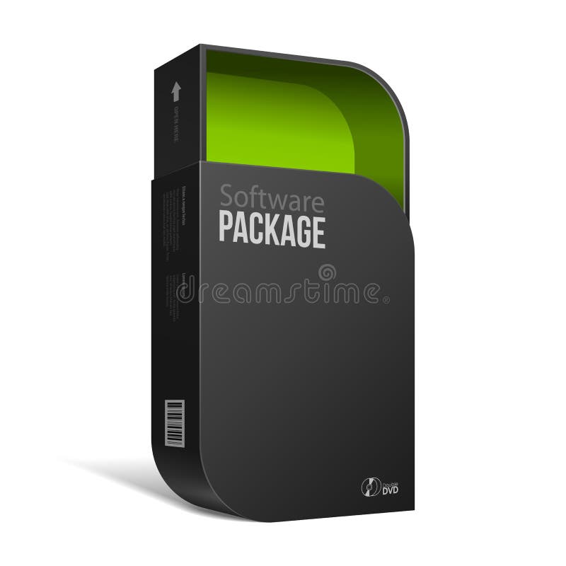 Opened Modern Black Software Package Box with Rounded Corners Green ...