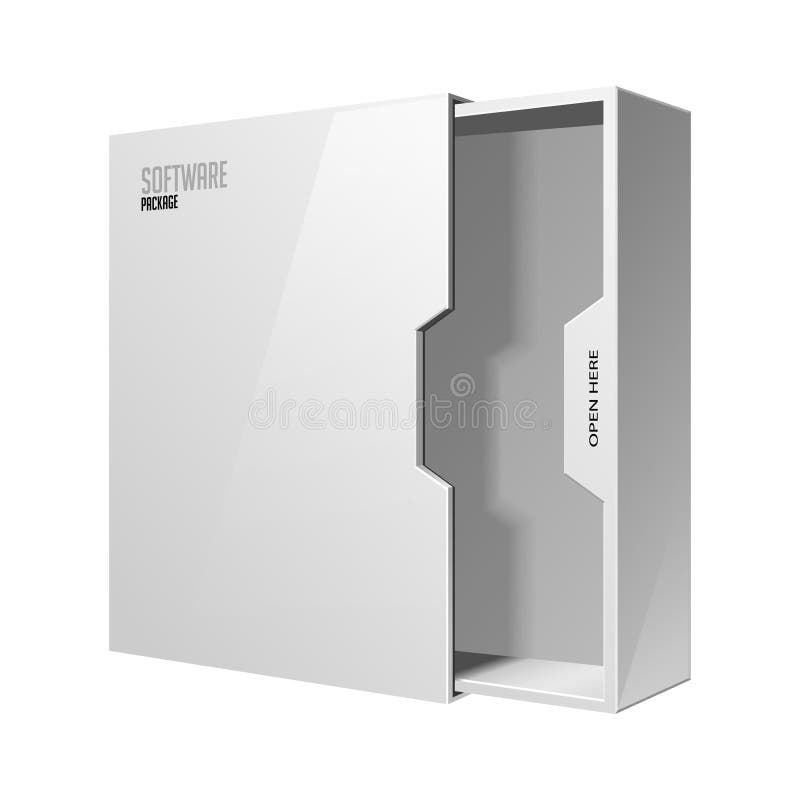 Opened Modern Software Package Box White with DVD or CD Disk. Isolated ...
