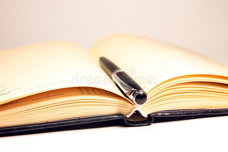 Opened Notebook with Black Pen Stock Photo - Image of horizontal, ideas ...