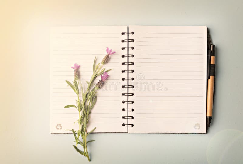 Opened Notebook with Flower Stock Image - Image of romantic, office ...