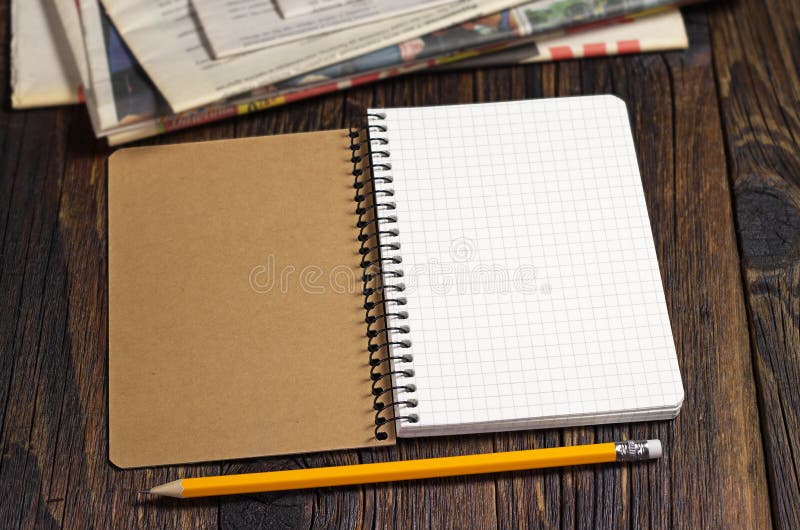 Opened Notebook and Newspaper Stock Photo - Image of text, notepad ...