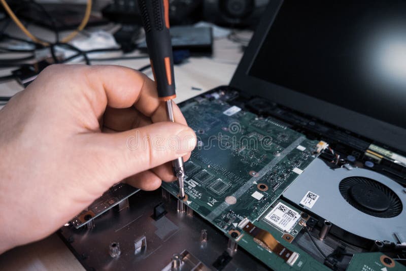 Opened Notebook is Repaired in a Computer Workshop Stock Photo - Image ...