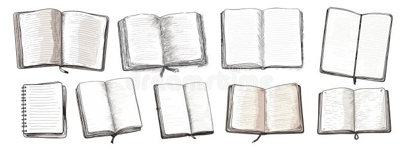 Opened Notebooks. Books with Empty Sheets, Isolated Sketch Drawing ...