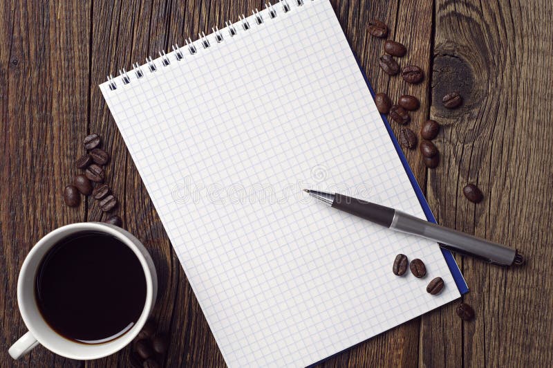 Opened Notepad and Coffee Cup Stock Image - Image of food, notebook ...