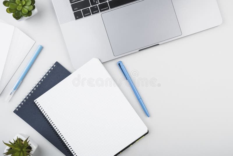 Opened Notepad with Laptop Top View. High Quality and Resolution ...