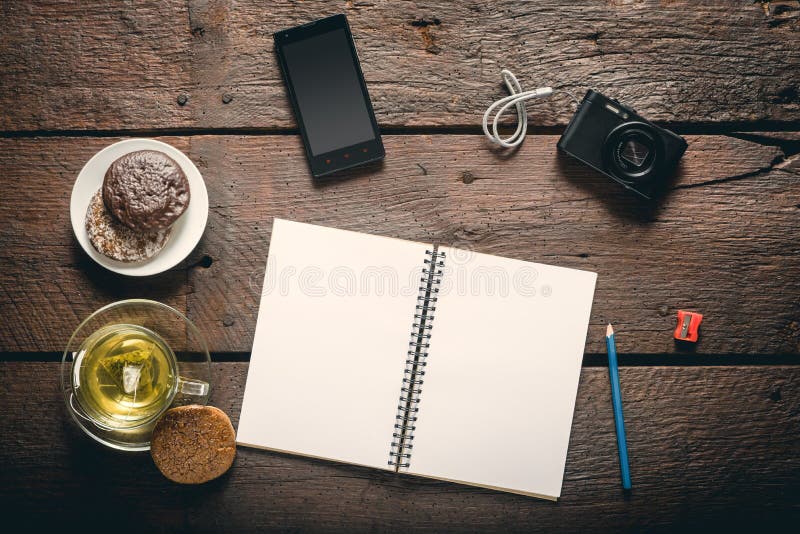 Opened Notepad on the Table Stock Image - Image of view, supplies: 80782479