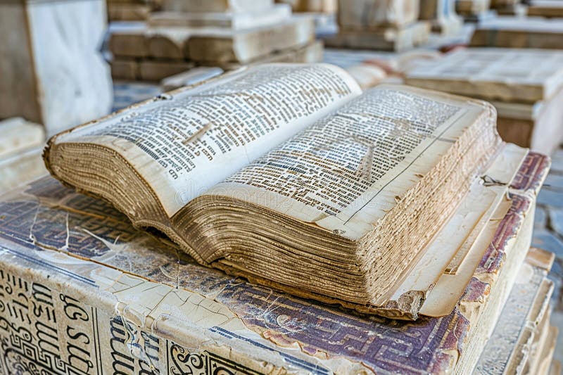 Opened Old Book with Written Ancient Text Stock Illustration ...