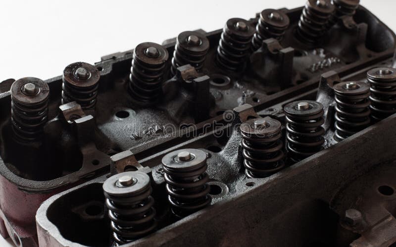 Opened Old V8 Engine Heads Showing Valves and Springs Stock Image ...