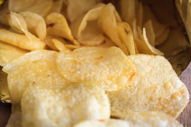 Opened Pack of Delicious Potato Chips Stock Image - Image of pile ...