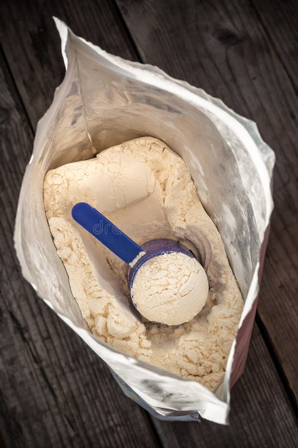 Opened pack of protein stock image. Image of powder, plastic - 91805673