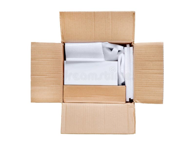 Opened Package. Top View of Open Delivery with Blank White Box I Stock ...