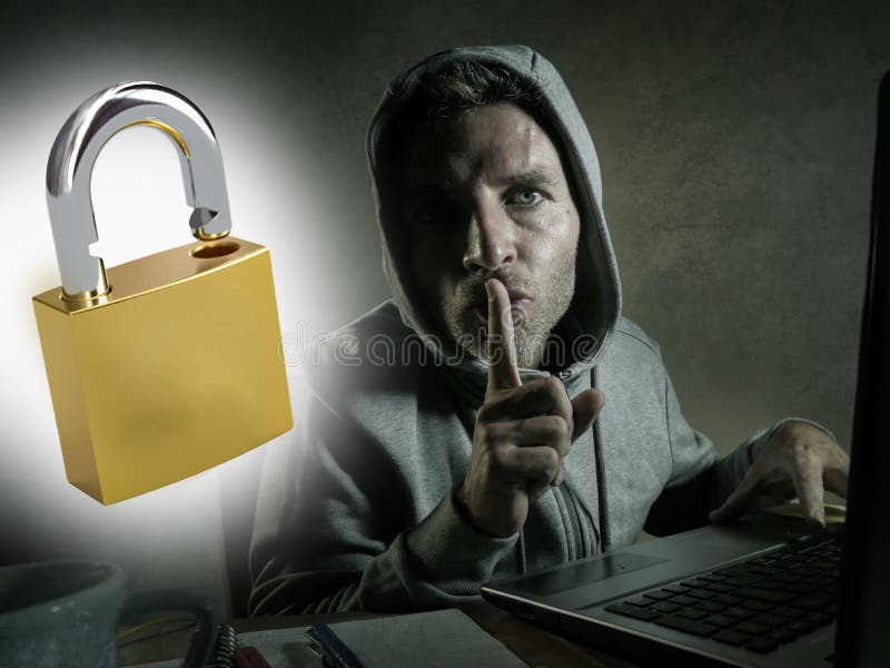 Opened Padlock Composite with Young Dangerous and Skilled Hacker ...