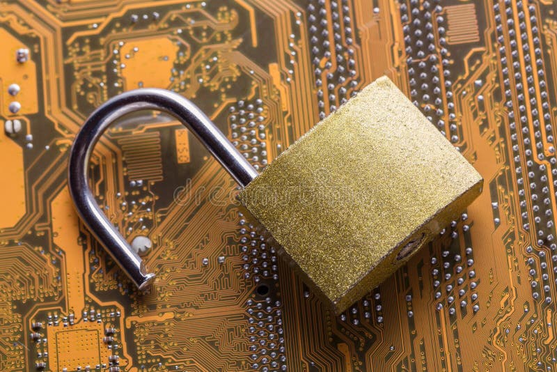 Opened Padlock on Computer Motherboard. Internet Data Privacy ...