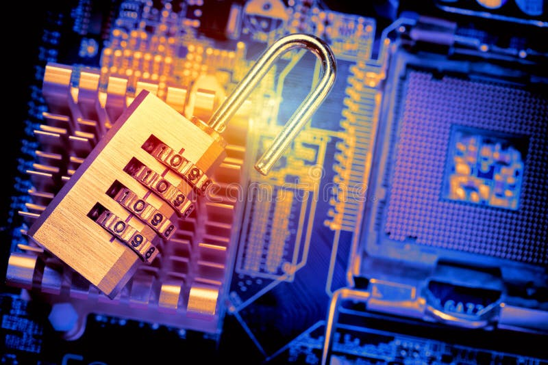 Opened Padlock on Computer Motherboard. Internet Data Privacy ...