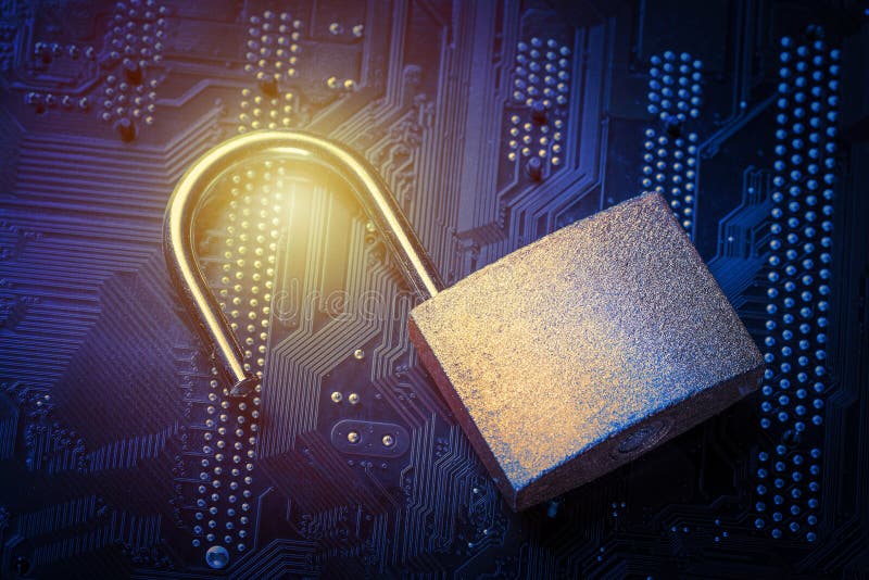 Opened Padlock on Computer Motherboard. Internet Data Privacy ...