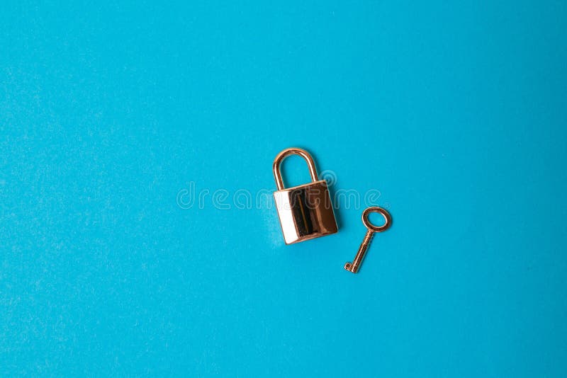 Opened Padlock and Keys Isolated on Blue Background Stock Photo - Image ...