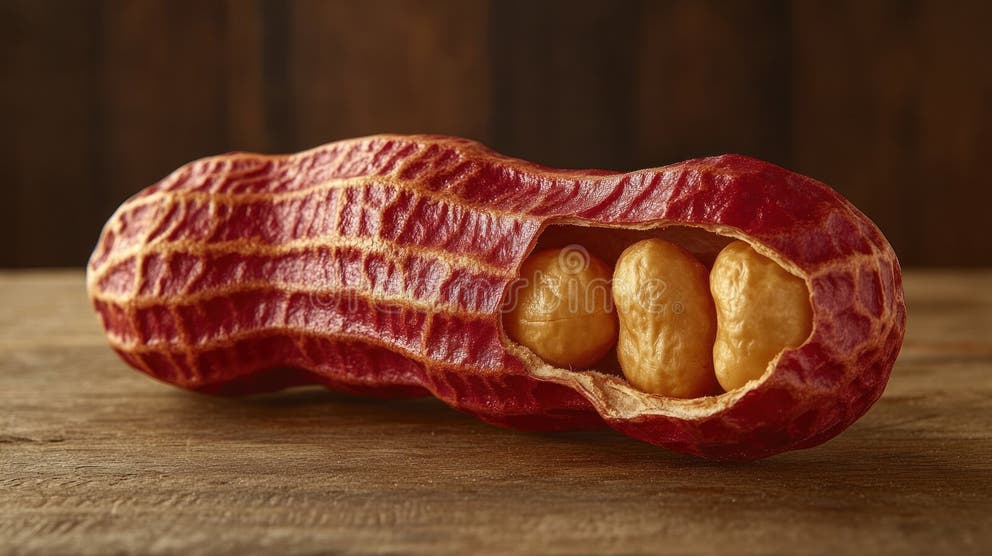 Opened Peanut Pod with Three Peanuts Inside, Vibrant Red-brown Husk ...