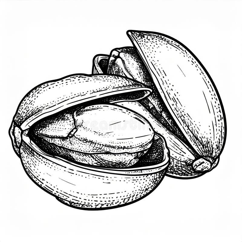 Opened Pistachio Nut Shell Detailed Line Drawing Stock Illustration ...