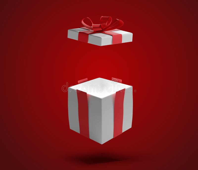 Opened Present Box with Shadow on Red 3d-illustration Stock ...