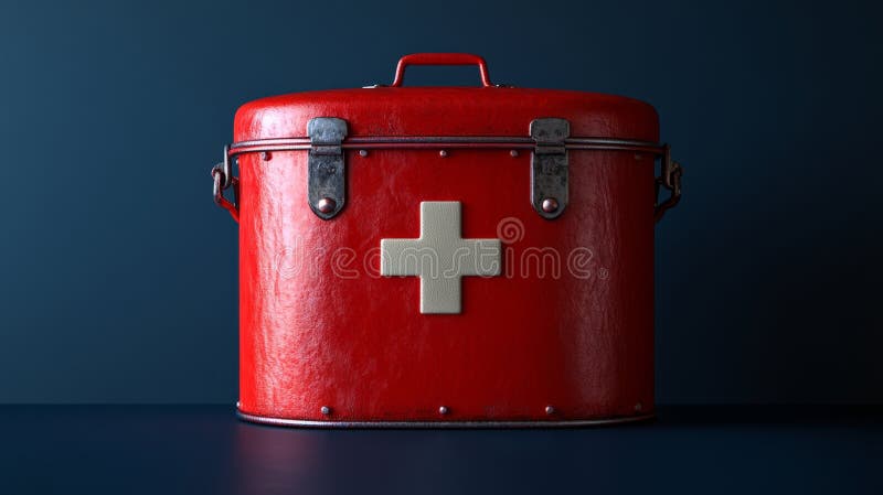 An Opened Red Box Containing a First Aid Kit is Positioned on a Blue ...