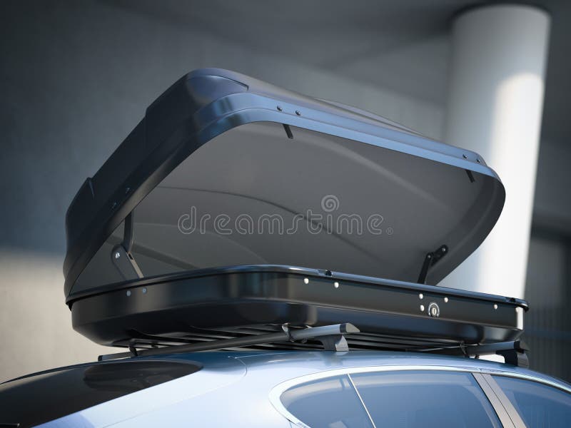 Opened Roof Rack and Modern Car. 3d Rendering Stock Image - Image of ...
