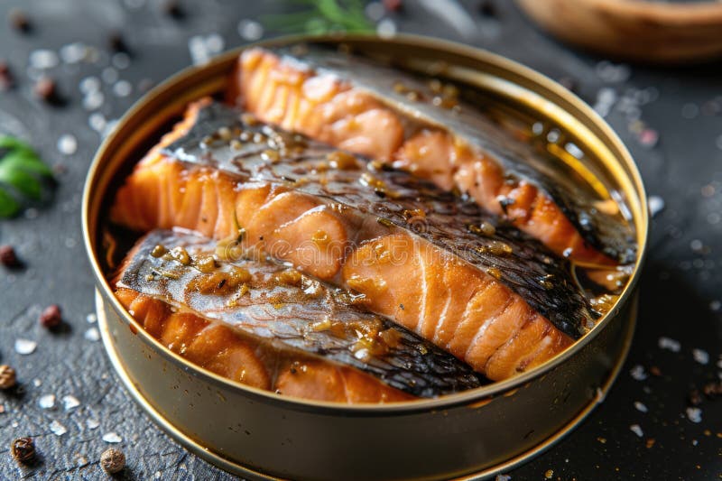 Round Food Can with Fish. Ai Generated Stock Photo - Image of silver ...