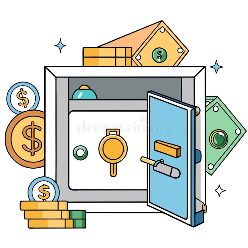 Opened Safe Deposit Box Cartoon Vector Icons Illustration Stock ...