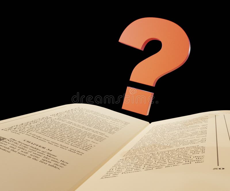Opened Scripture of Holy Bible with Question Mark on Top of it Stock ...