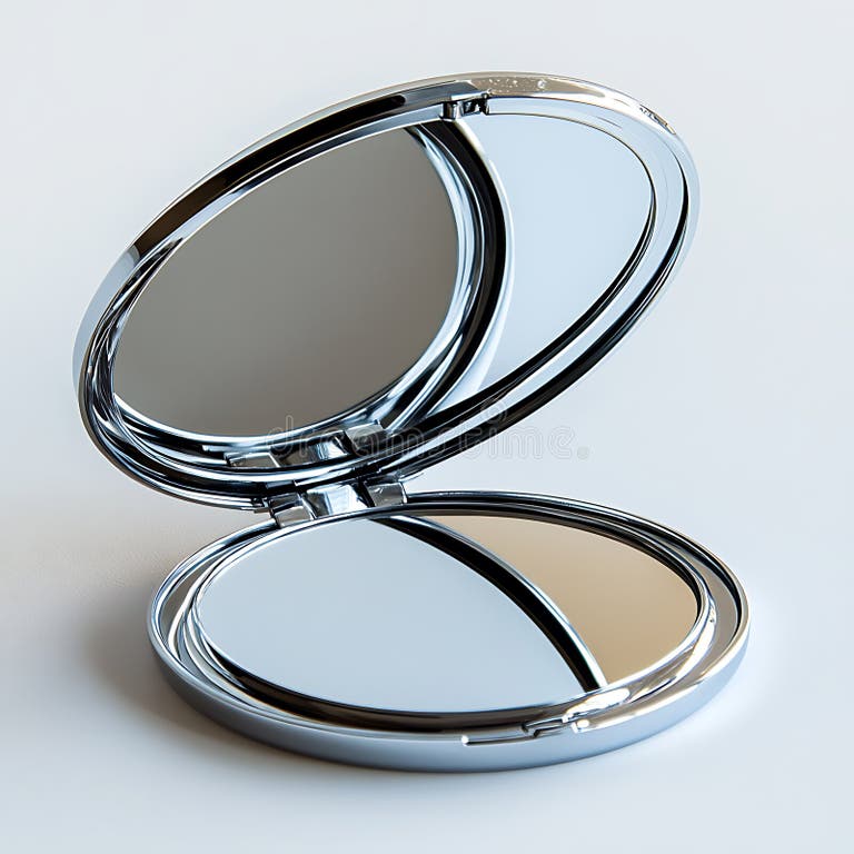 Opened, Shiny Silver Compact Mirror, Reflecting Light and Showing a ...