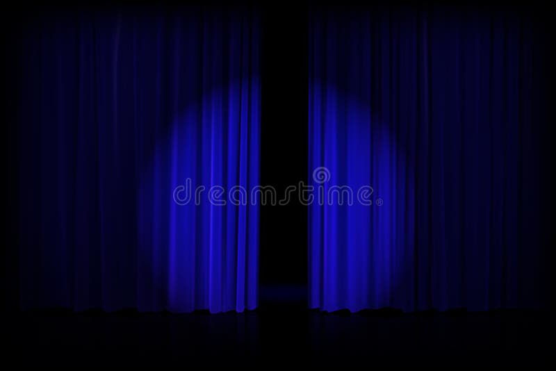 Opened Silky Luxurious Blue Curtain Stage Backdrop with Backlight. Ajar ...