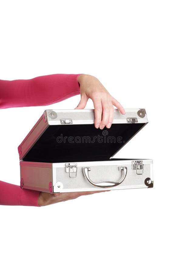 Opened silver case in hand stock image. Image of casket - 16295143