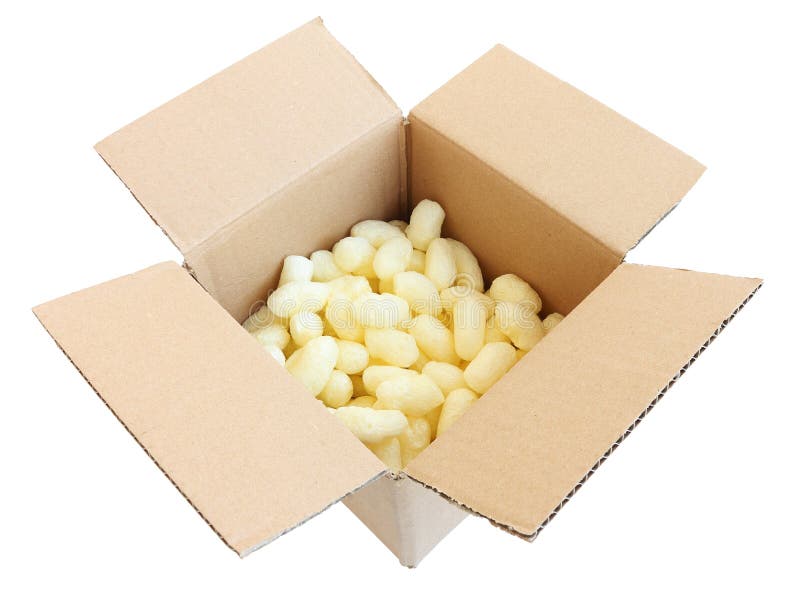 Opened Small Shipping Box with Packing Peanuts Stock Photo - Image of ...