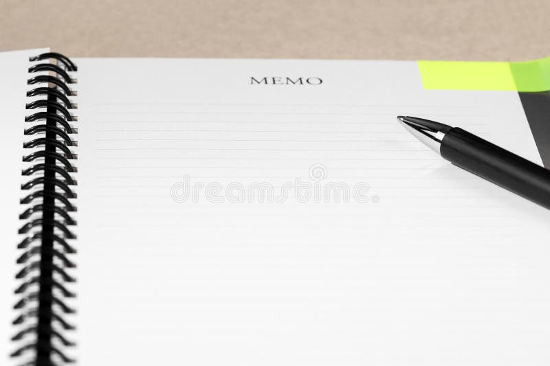 Opened Spiral Notebook with Yellow Page Marker Note on Table. Blank ...