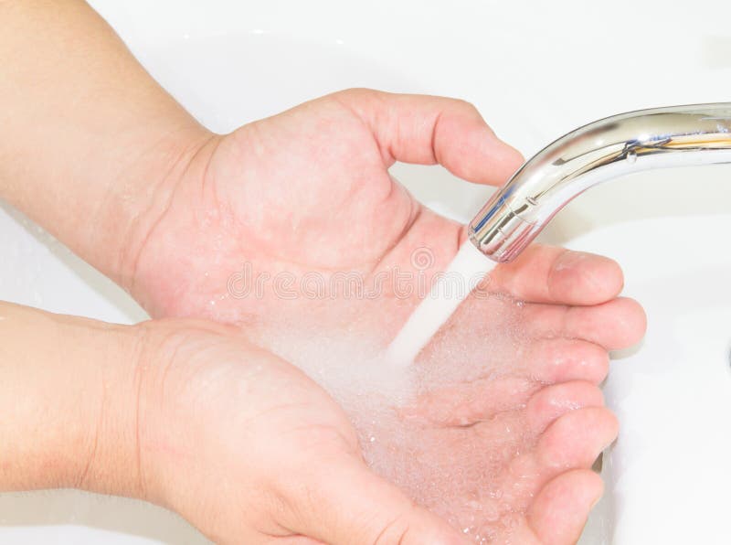 Opened Tap Water and Washing Hand Stock Photo - Image of fingernails ...