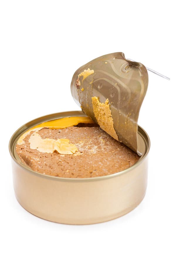 Opened Tin Can with Chicken Liver Pate Isolated on White Background ...