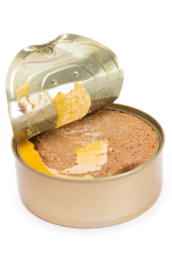 Opened Tin Can with Chicken Liver Pate Isolated on White Background ...