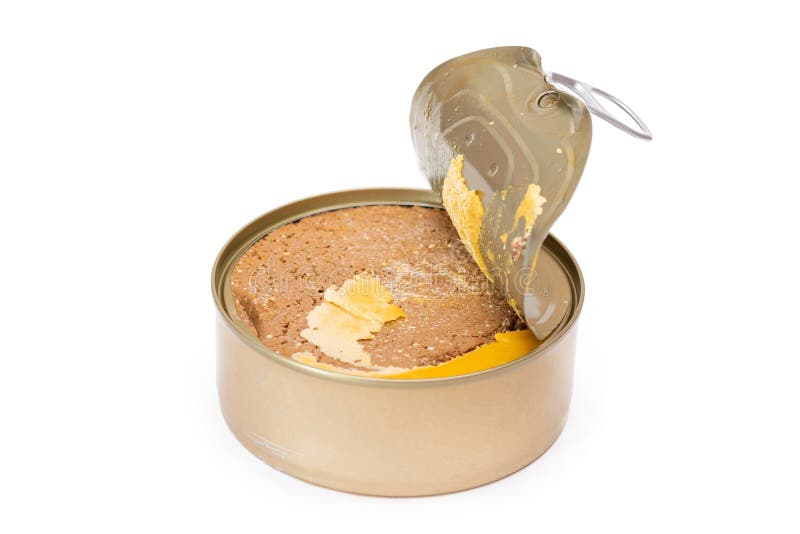Opened Tin Can with Chicken Liver Pate Isolated on White Background ...