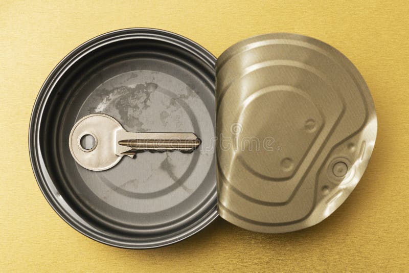 Opened Tin Can with a Door Key Inside Stock Image - Image of goods ...