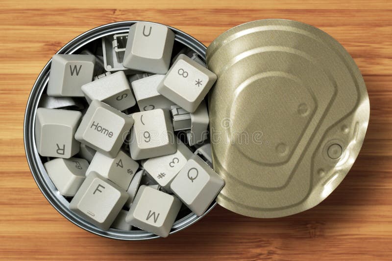 Opened Tin Can Full of Computer Keyboard Keys Stock Photo - Image of ...