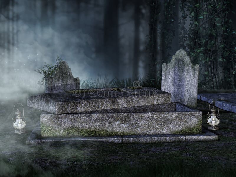 Opened tomb in a graveyard stock illustration. Illustration of opened ...