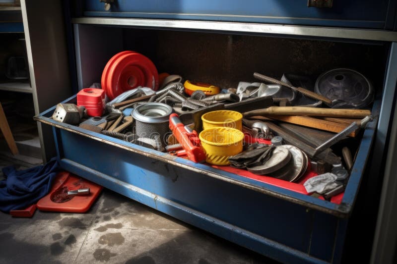 Opened Toolbox with Various Tools, Next To a Broken Washing Machine ...