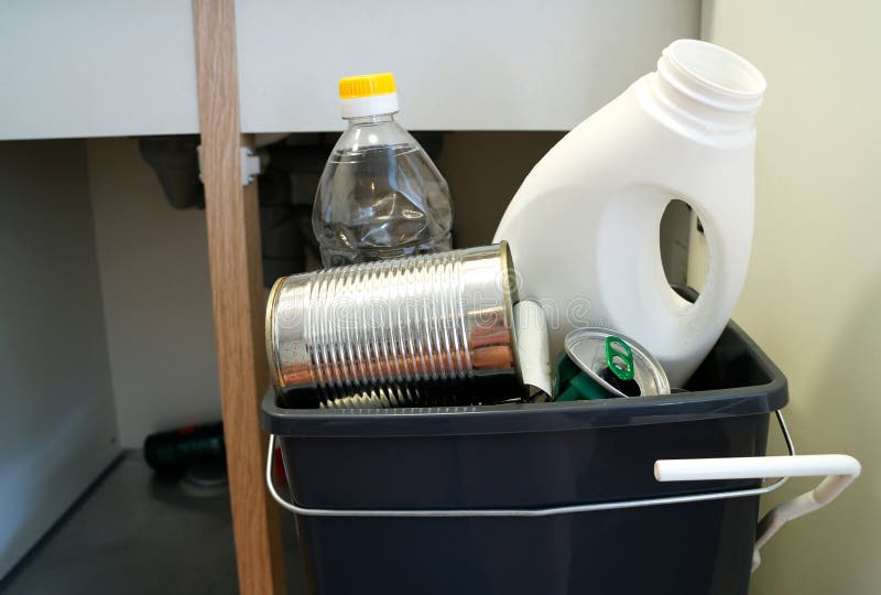 Household Waste To Recycle. Bucket Filled with Plastic, Aluminum and ...